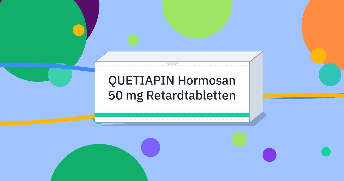 Symbolbild: Packung mit der Aufschrift QUETIAPIN Hormosan 50 mg Retardtabletten (PZN 11145931) – Verfügbarkeit und Bezug in Apotheken in Frankfurt am Main