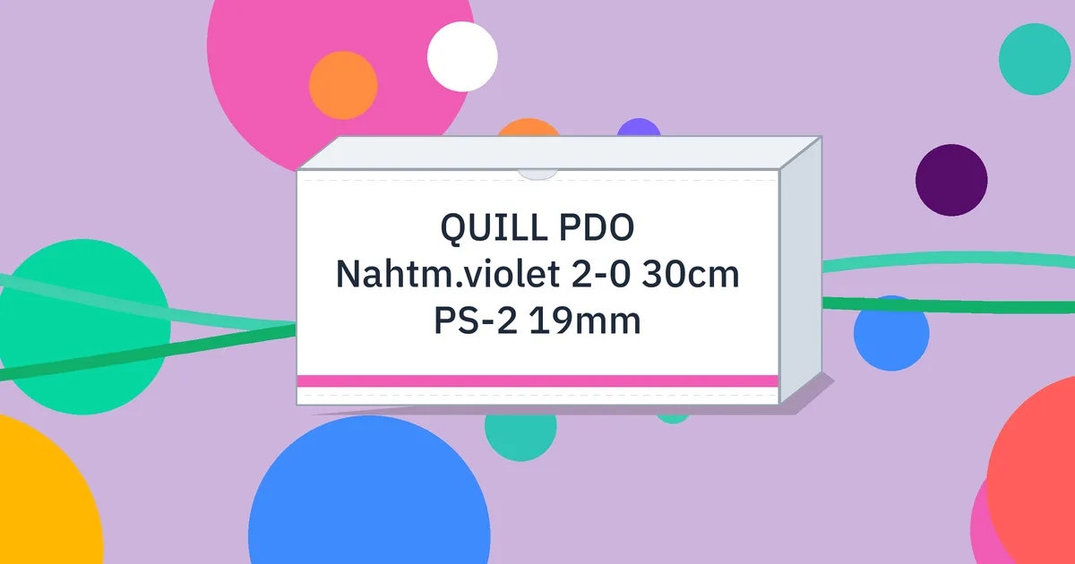Symbolbild: Packung mit der Aufschrift QUILL PDO Nahtm.violet 2-0 30cm PS-2 19mm (PZN 17990662) – Verfügbarkeit und Bezug in Apotheken in Frankfurt am Main