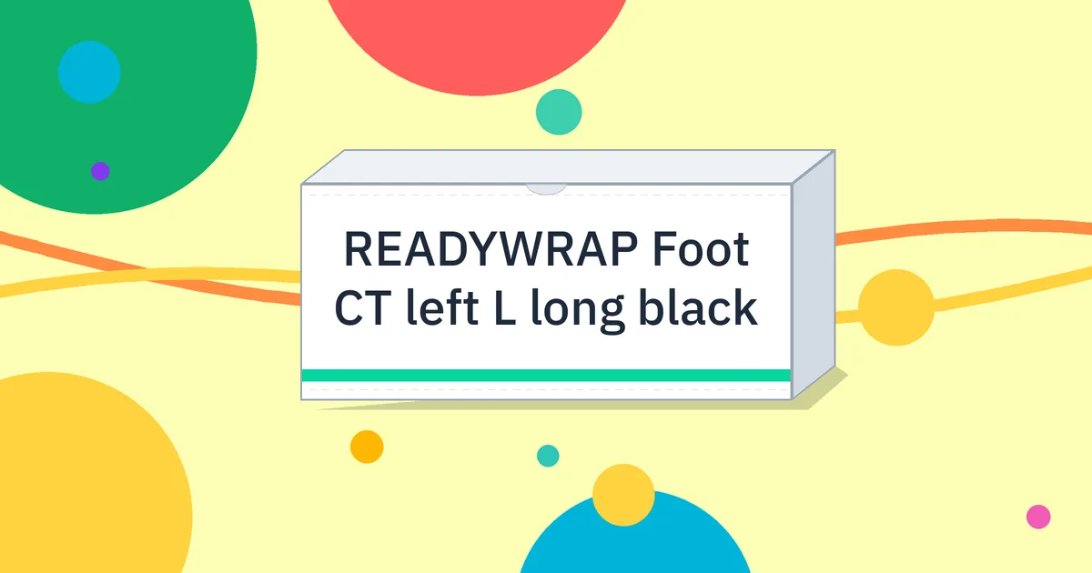 Symbolbild: Packung mit der Aufschrift READYWRAP Foot CT left L long black (PZN 18008901) – Verfügbarkeit und Bezug in Apotheken in Frankfurt am Main