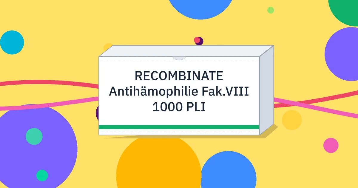 Symbolbild: Packung mit der Aufschrift RECOMBINATE Antihämophilie Fak.VIII 1000 PLI (PZN 04876396) – Verfügbarkeit und Bezug in Apotheken in Frankfurt am Main