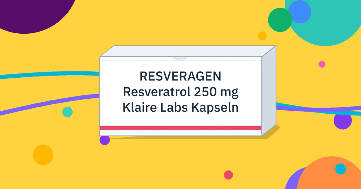 Symbolbild: Packung mit der Aufschrift RESVERAGEN Resveratrol 250 mg Klaire Labs Kapseln (PZN 17927439) – Verfügbarkeit und Bezug in Apotheken in Frankfurt am Main