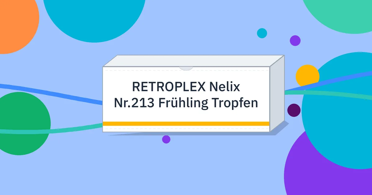 Symbolbild: Packung mit der Aufschrift RETROPLEX Nelix Nr.213 Frühling Tropfen (PZN 18443086) – Verfügbarkeit und Bezug in Apotheken in Frankfurt am Main