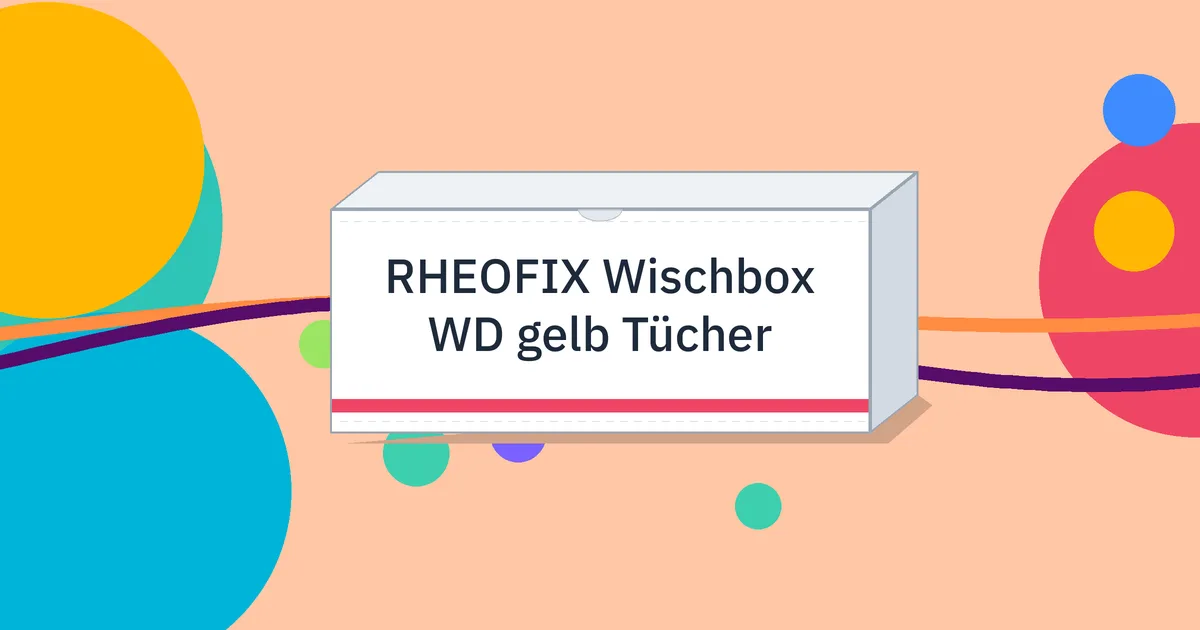 Symbolbild: Packung mit der Aufschrift RHEOFIX Wischbox WD gelb Tücher (PZN 04800186) – Verfügbarkeit und Bezug in Apotheken in Frankfurt am Main