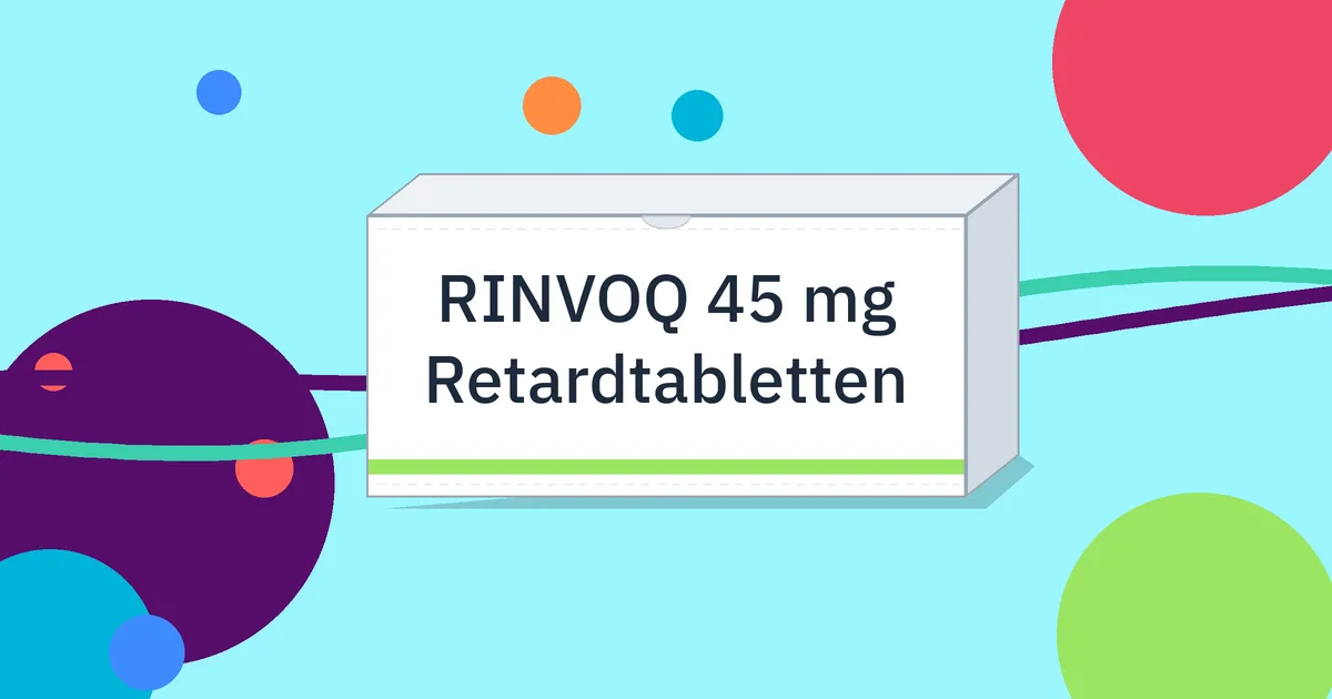 Symbolbild: Packung mit der Aufschrift RINVOQ 45 mg Retardtabletten (PZN 19771705) – Verfügbarkeit und Bezug in Apotheken in Frankfurt am Main