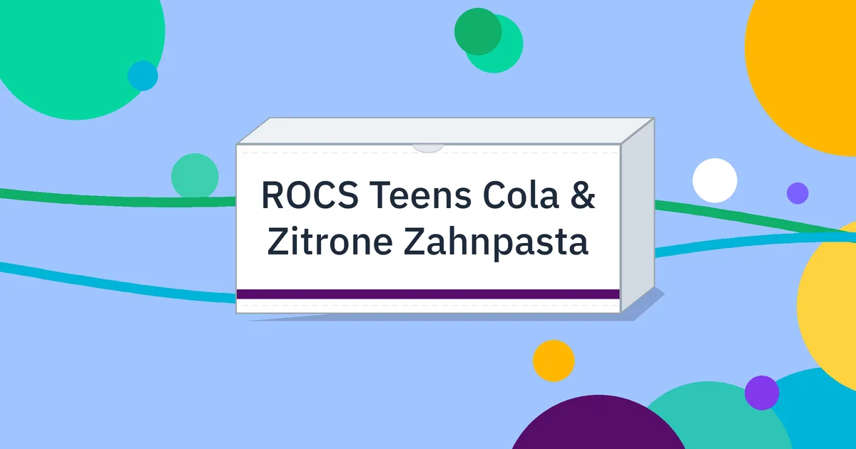 Symbolbild: Packung mit der Aufschrift ROCS Teens Cola & Zitrone Zahnpasta (PZN 08805016) – Verfügbarkeit und Bezug in Apotheken in Frankfurt am Main