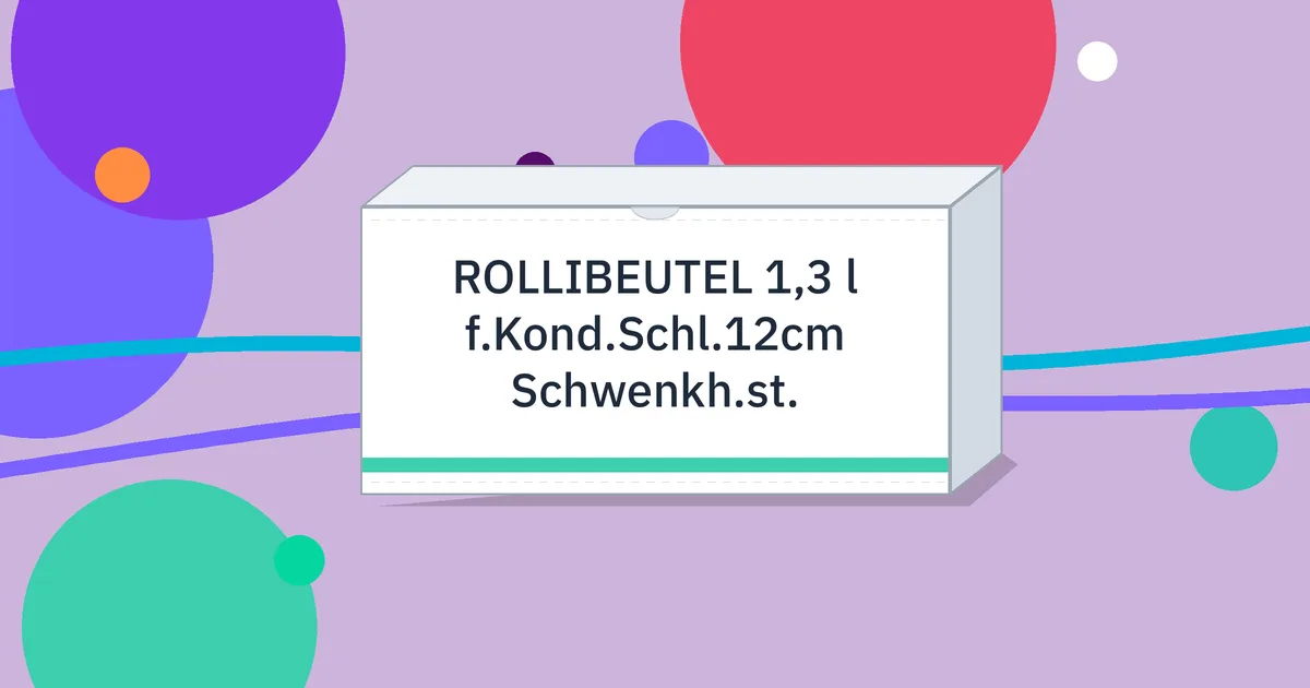 Symbolbild: Packung mit der Aufschrift ROLLIBEUTEL 1,3 l f.Kond.Schl.12cm Schwenkh.st. (PZN 00679440) – Verfügbarkeit und Bezug in Apotheken in Frankfurt am Main