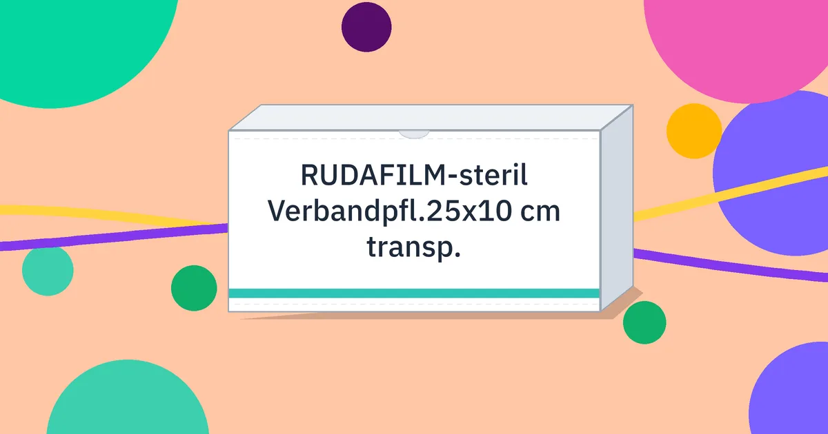 Symbolbild: Packung mit der Aufschrift RUDAFILM-steril Verbandpfl.25x10 cm transp. (PZN 15879535) – Verfügbarkeit und Bezug in Apotheken in Frankfurt am Main