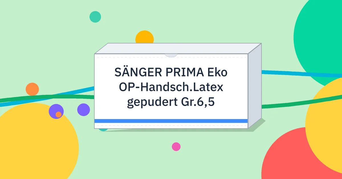 Symbolbild: Packung mit der Aufschrift SÄNGER PRIMA Eko OP-Handsch.Latex gepudert Gr.6,5 (PZN 04533408) – Verfügbarkeit und Bezug in Apotheken in Frankfurt am Main
