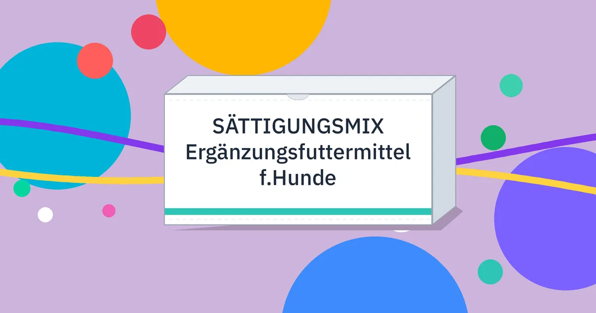 Symbolbild: Packung mit der Aufschrift SÄTTIGUNGSMIX Ergänzungsfuttermittel f.Hunde (PZN 16356242) – Verfügbarkeit und Bezug in Apotheken in Frankfurt am Main