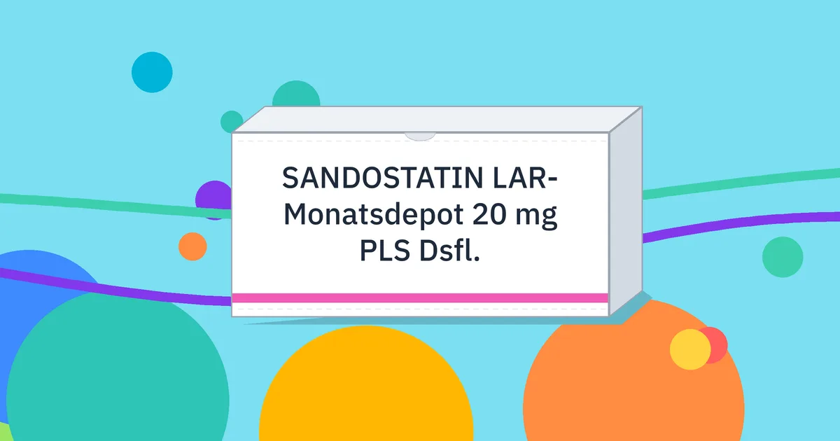 Symbolbild: Packung mit der Aufschrift SANDOSTATIN LAR-Monatsdepot 20 mg PLS Dsfl. (PZN 01579491) – Verfügbarkeit und Bezug in Apotheken in Frankfurt am Main