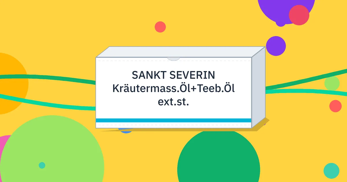 Symbolbild: Packung mit der Aufschrift SANKT SEVERIN Kräutermass.Öl+Teeb.Öl ext.st. (PZN 08534391) – Verfügbarkeit und Bezug in Apotheken in Frankfurt am Main