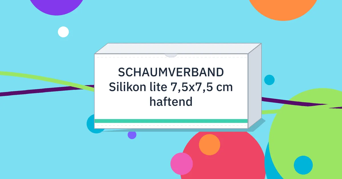 Symbolbild: Packung mit der Aufschrift SCHAUMVERBAND Silikon lite 7,5x7,5 cm haftend (PZN 14180626) – Verfügbarkeit und Bezug in Apotheken in Frankfurt am Main