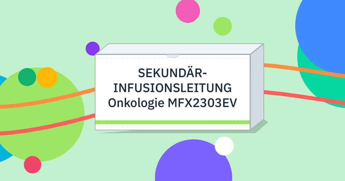 Symbolbild: Packung mit der Aufschrift SEKUNDÄR-INFUSIONSLEITUNG Onkologie MFX2303EV (PZN 13589514) – Verfügbarkeit und Bezug in Apotheken in Frankfurt am Main