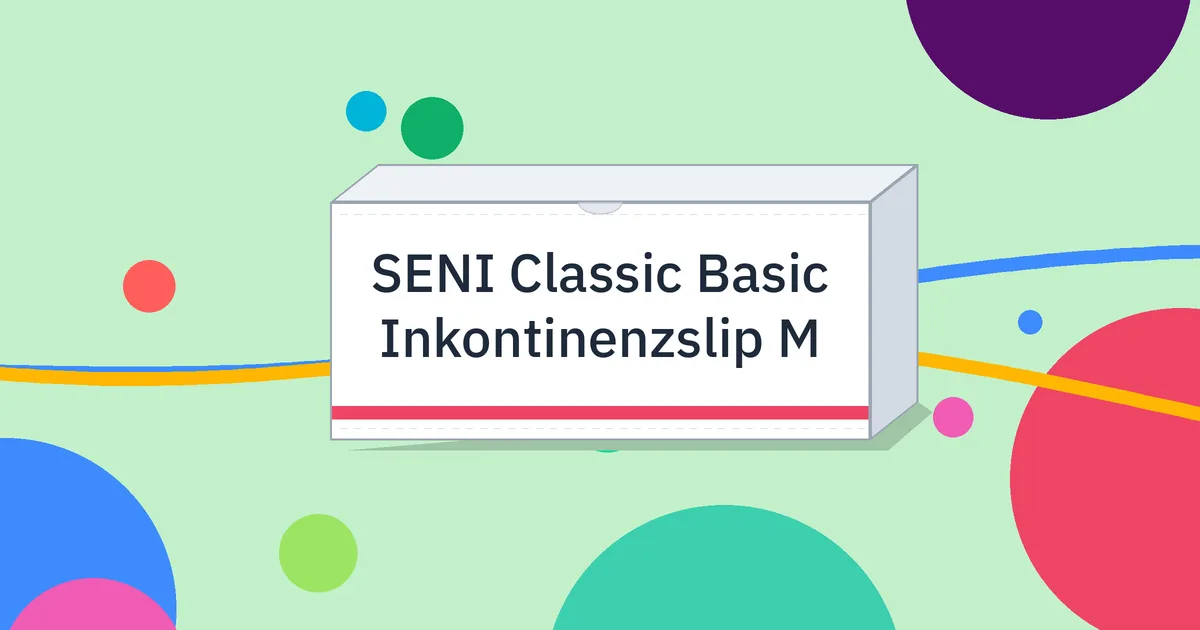 Symbolbild: Packung mit der Aufschrift SENI Classic Basic Inkontinenzslip M (PZN 13335860) – Verfügbarkeit und Bezug in Apotheken in Frankfurt am Main