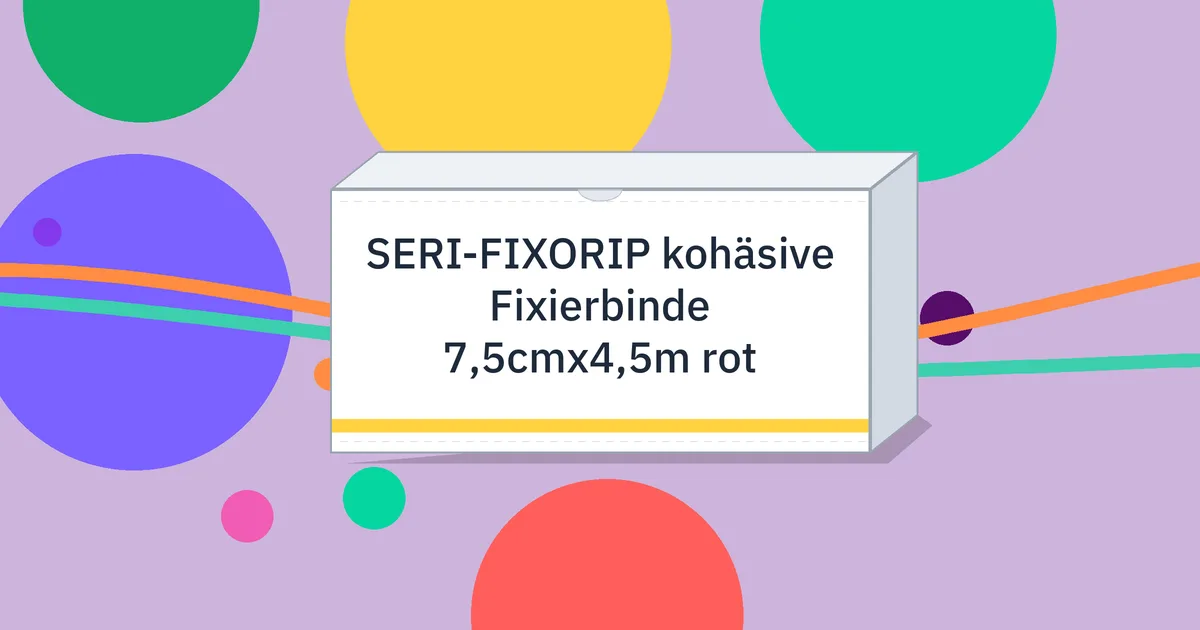 Symbolbild: Packung mit der Aufschrift SERI-FIXORIP kohäsive Fixierbinde 7,5cmx4,5m rot (PZN 20364129) – Verfügbarkeit und Bezug in Apotheken in Frankfurt am Main