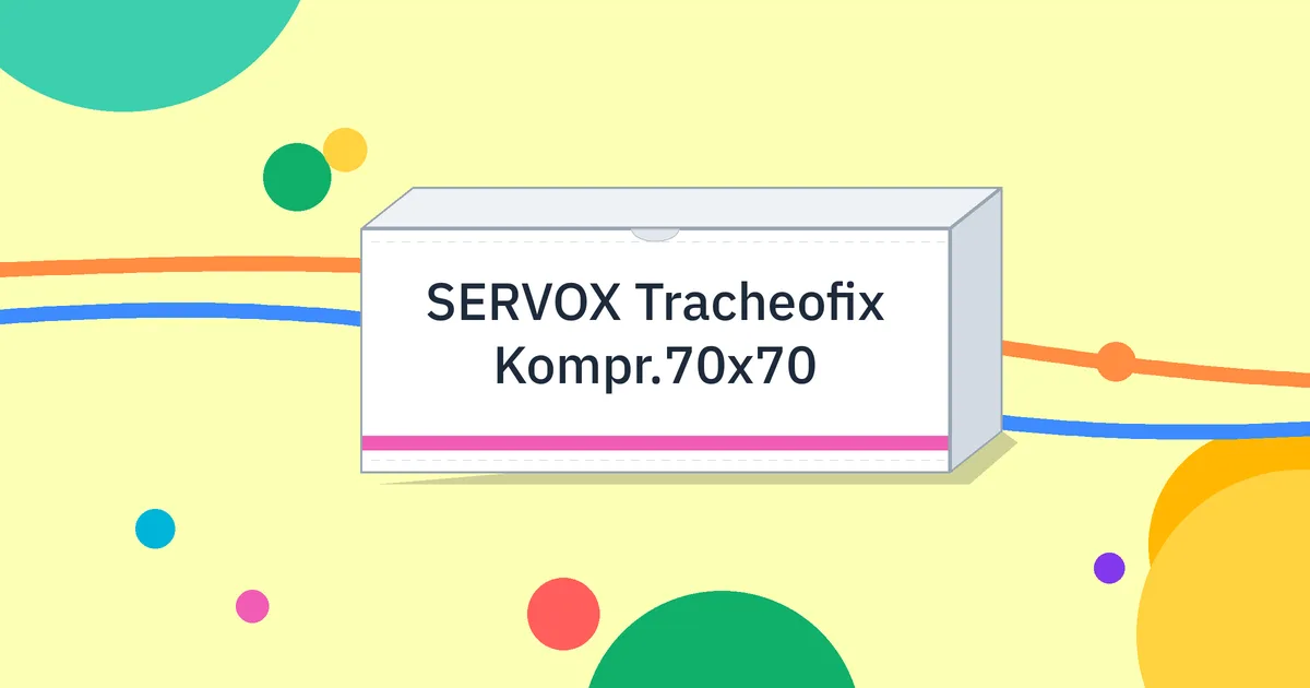 Symbolbild: Packung mit der Aufschrift SERVOX Tracheofix Kompr.70x70 (PZN 08848327) – Verfügbarkeit und Bezug in Apotheken in Frankfurt am Main
