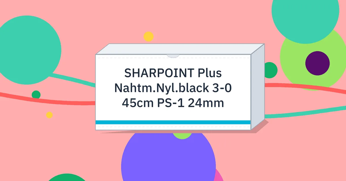 Symbolbild: Packung mit der Aufschrift SHARPOINT Plus Nahtm.Nyl.black 3-0 45cm PS-1 24mm (PZN 17984354) – Verfügbarkeit und Bezug in Apotheken in Frankfurt am Main