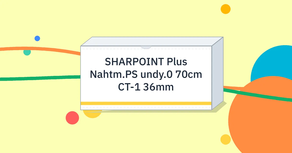 Symbolbild: Packung mit der Aufschrift SHARPOINT Plus Nahtm.PS undy.0 70cm CT-1 36mm (PZN 17995777) – Verfügbarkeit und Bezug in Apotheken in Frankfurt am Main
