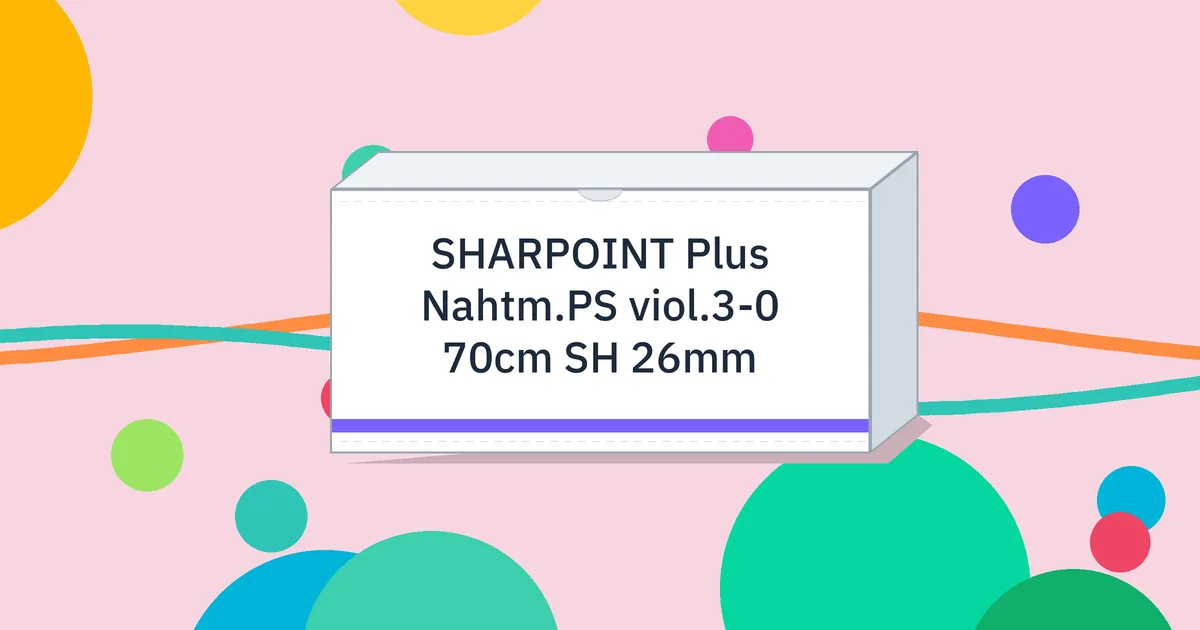 Symbolbild: Packung mit der Aufschrift SHARPOINT Plus Nahtm.PS viol.3-0 70cm SH 26mm (PZN 17995607) – Verfügbarkeit und Bezug in Apotheken in Frankfurt am Main