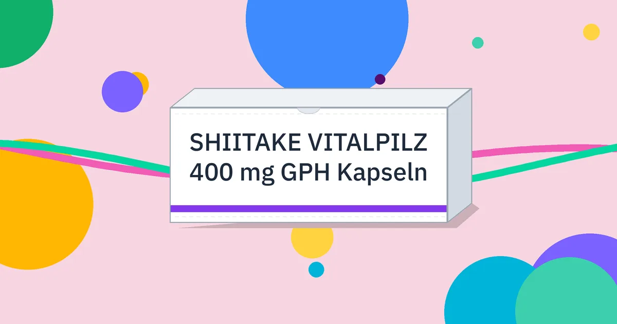 Symbolbild: Packung mit der Aufschrift SHIITAKE VITALPILZ 400 mg GPH Kapseln (PZN 00968977) – Verfügbarkeit und Bezug in Apotheken in Frankfurt am Main