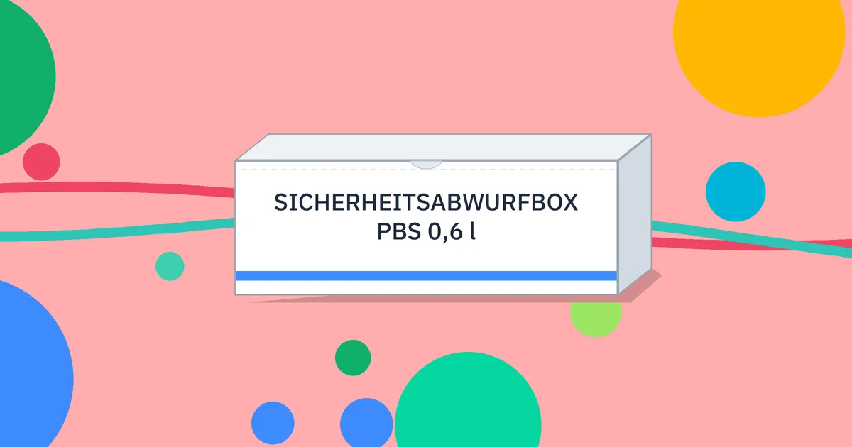 Symbolbild: Packung mit der Aufschrift SICHERHEITSABWURFBOX PBS 0,6 l (PZN 09106970) – Verfügbarkeit und Bezug in Apotheken in Frankfurt am Main