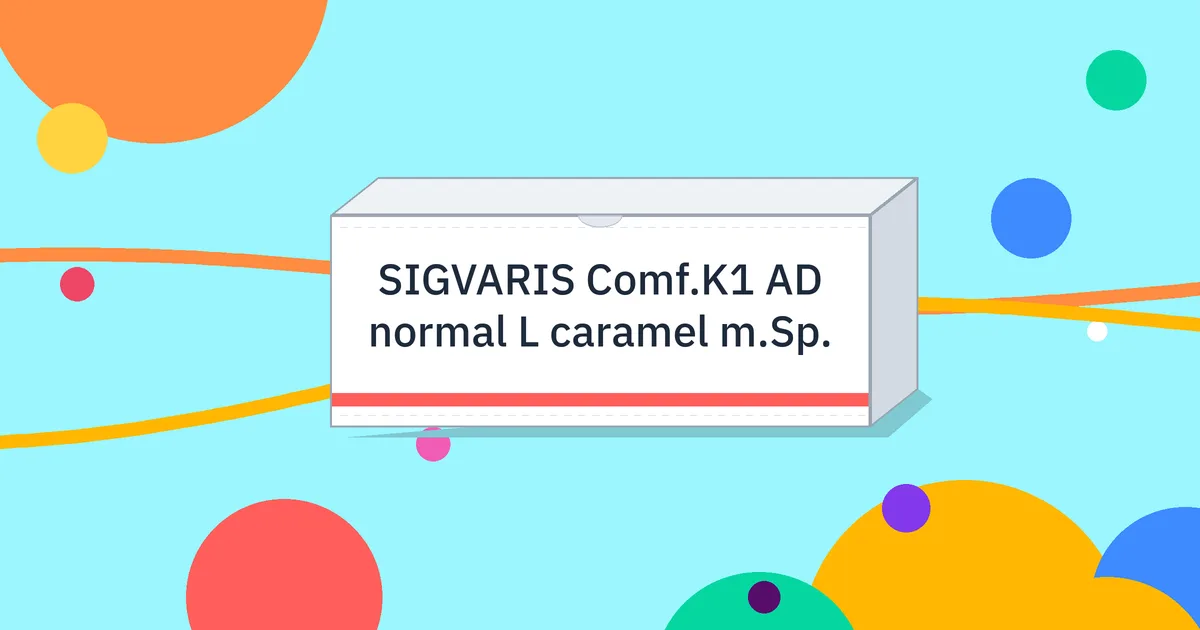 Symbolbild: Packung mit der Aufschrift SIGVARIS Comf.K1 AD normal L caramel m.Sp. (PZN 17041753) – Verfügbarkeit und Bezug in Apotheken in Frankfurt am Main