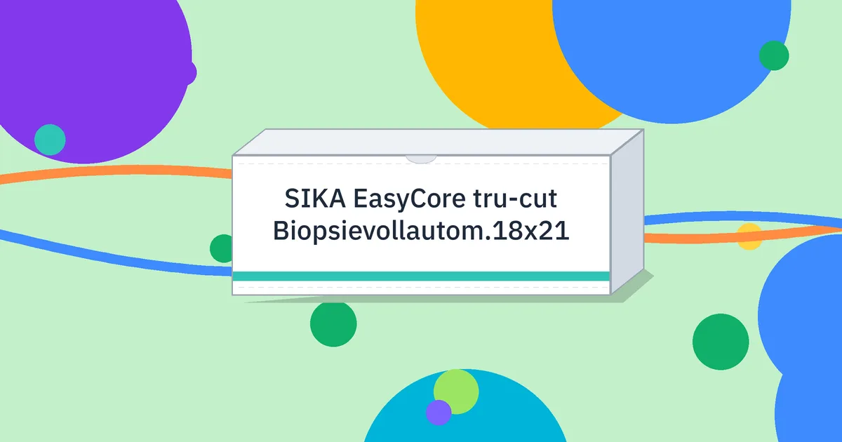 Symbolbild: Packung mit der Aufschrift SIKA EasyCore tru-cut Biopsievollautom.18x21 (PZN 00296472) – Verfügbarkeit und Bezug in Apotheken in Frankfurt am Main