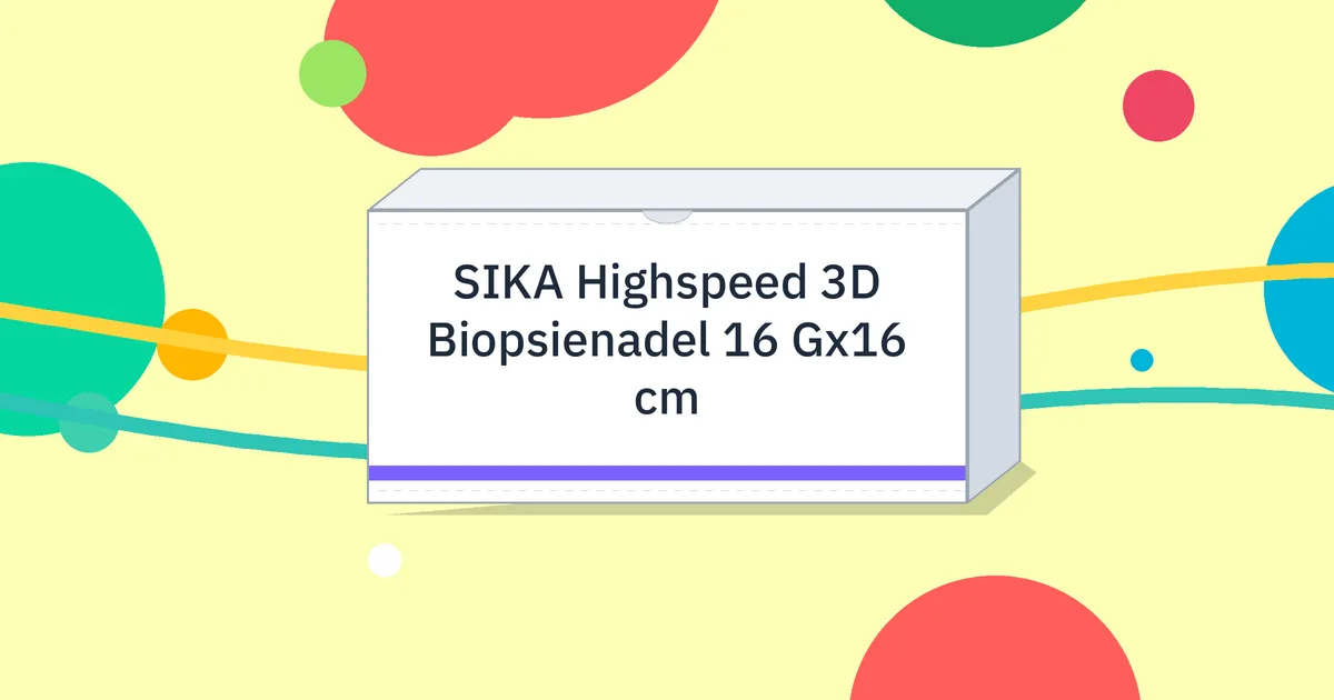 Symbolbild: Packung mit der Aufschrift SIKA Highspeed 3D Biopsienadel 16 Gx16 cm (PZN 20272479) – Verfügbarkeit und Bezug in Apotheken in Frankfurt am Main