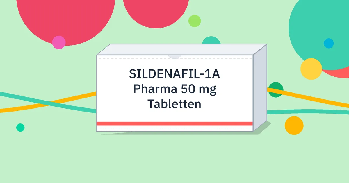 Symbolbild: Packung mit der Aufschrift SILDENAFIL-1A Pharma 50 mg Tabletten (PZN 01620816) – Verfügbarkeit und Bezug in Apotheken in Frankfurt am Main