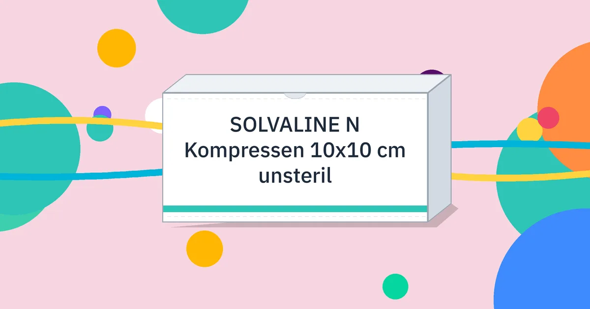 Symbolbild: Packung mit der Aufschrift SOLVALINE N Kompressen 10x10 cm unsteril (PZN 18038492) – Verfügbarkeit und Bezug in Apotheken in Frankfurt am Main