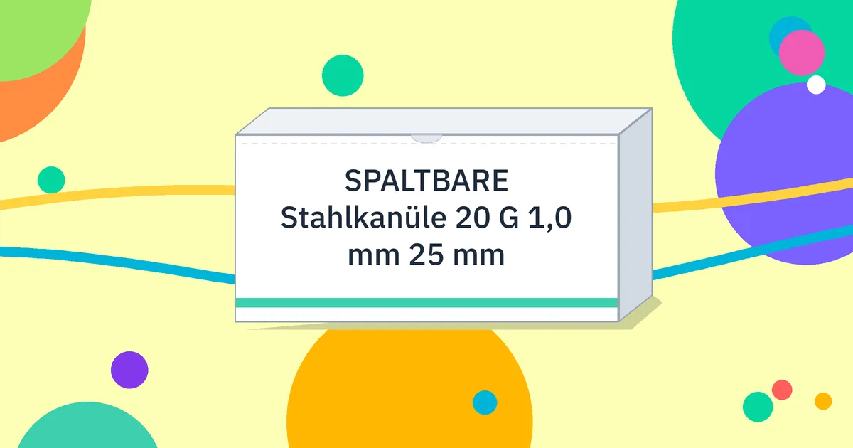 Symbolbild: Packung mit der Aufschrift SPALTBARE Stahlkanüle 20 G 1,0 mm 25 mm (PZN 09446329) – Verfügbarkeit und Bezug in Apotheken in Frankfurt am Main