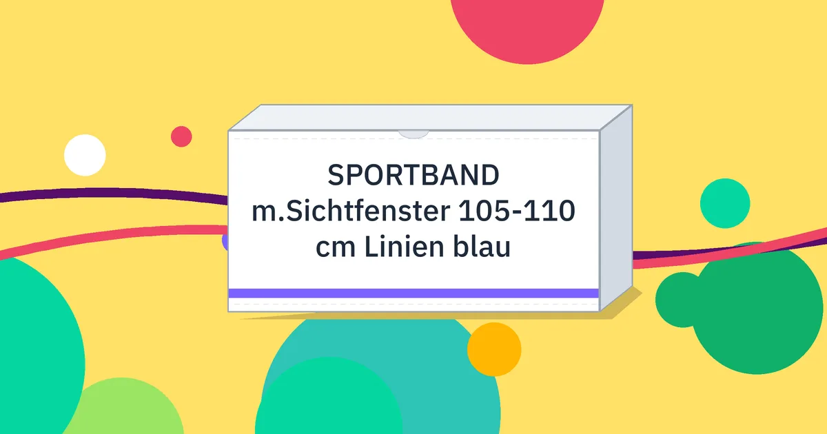 Symbolbild: Packung mit der Aufschrift SPORTBAND m.Sichtfenster 105-110 cm Linien blau (PZN 17837647) – Verfügbarkeit und Bezug in Apotheken in Frankfurt am Main