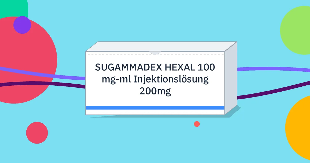 Symbolbild: Packung mit der Aufschrift SUGAMMADEX HEXAL 100 mg-ml Injektionslösung 200mg (PZN 18001603) – Verfügbarkeit und Bezug in Apotheken in Frankfurt am Main