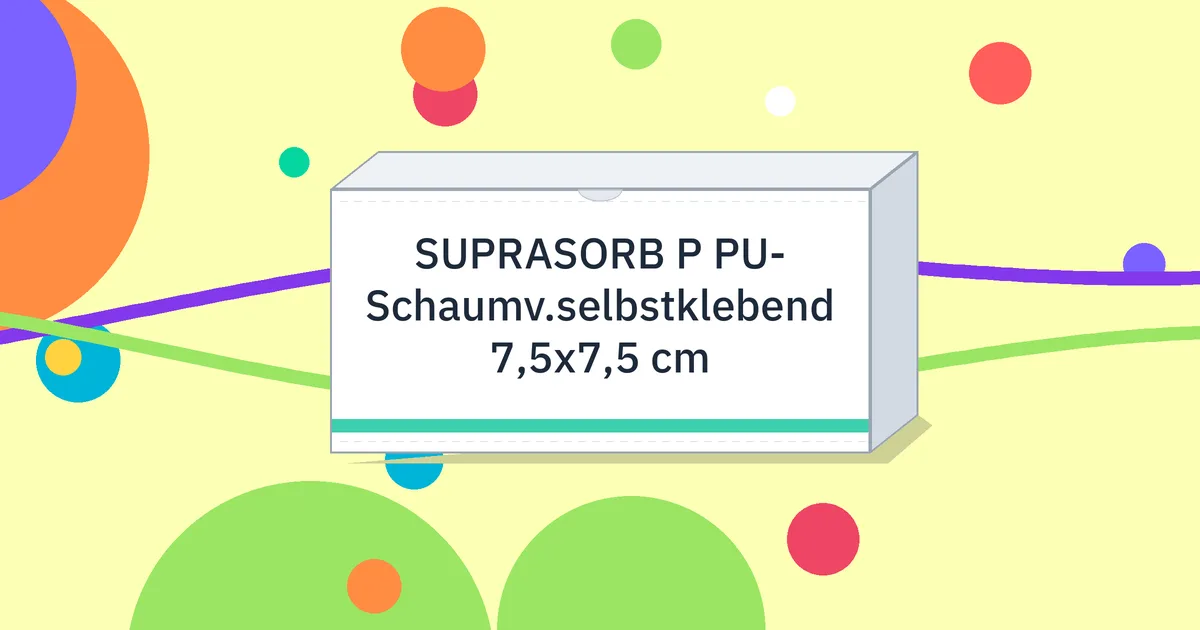 Symbolbild: Packung mit der Aufschrift SUPRASORB P PU-Schaumv.selbstklebend 7,5x7,5 cm (PZN 19704034) – Verfügbarkeit und Bezug in Apotheken in Frankfurt am Main
