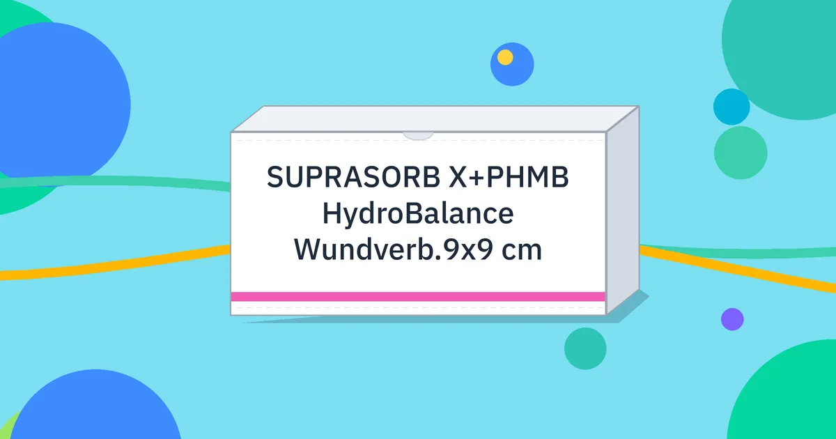 Symbolbild: Packung mit der Aufschrift SUPRASORB X+PHMB HydroBalance Wundverb.9x9 cm (PZN 13780761) – Verfügbarkeit und Bezug in Apotheken in Frankfurt am Main
