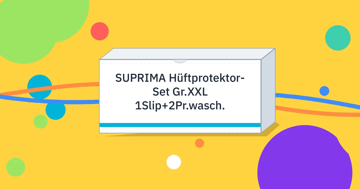 Symbolbild: Packung mit der Aufschrift SUPRIMA Hüftprotektor-Set Gr.XXL 1Slip+2Pr.wasch. (PZN 09784440) – Verfügbarkeit und Bezug in Apotheken in Frankfurt am Main