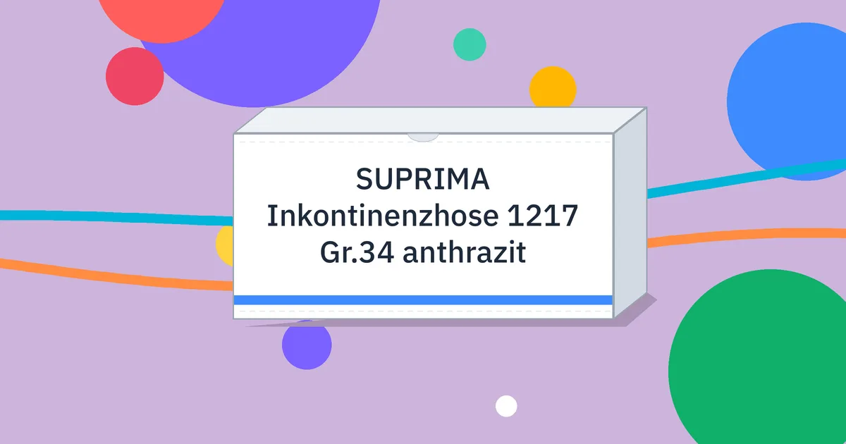 Symbolbild: Packung mit der Aufschrift SUPRIMA Inkontinenzhose 1217 Gr.34 anthrazit (PZN 19174091) – Verfügbarkeit und Bezug in Apotheken in Frankfurt am Main