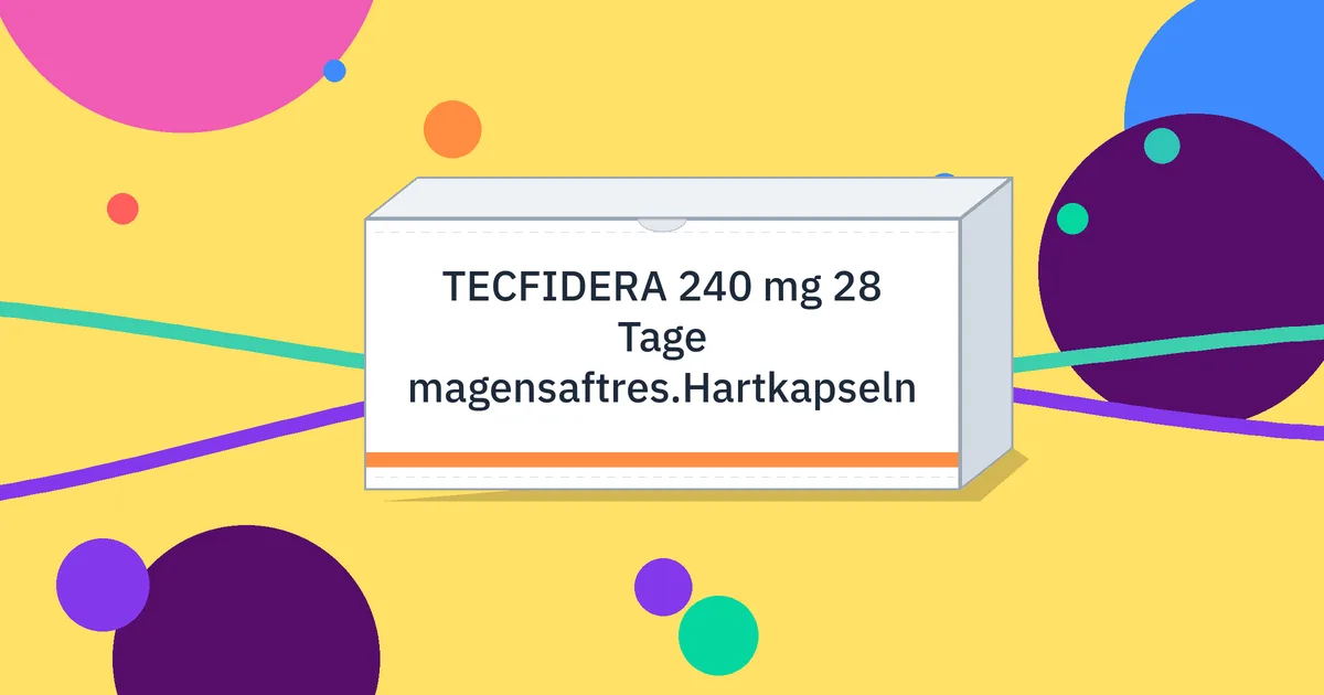 Symbolbild: Packung mit der Aufschrift TECFIDERA 240 mg 28 Tage magensaftres.Hartkapseln (PZN 20131460) – Verfügbarkeit und Bezug in Apotheken in Frankfurt am Main