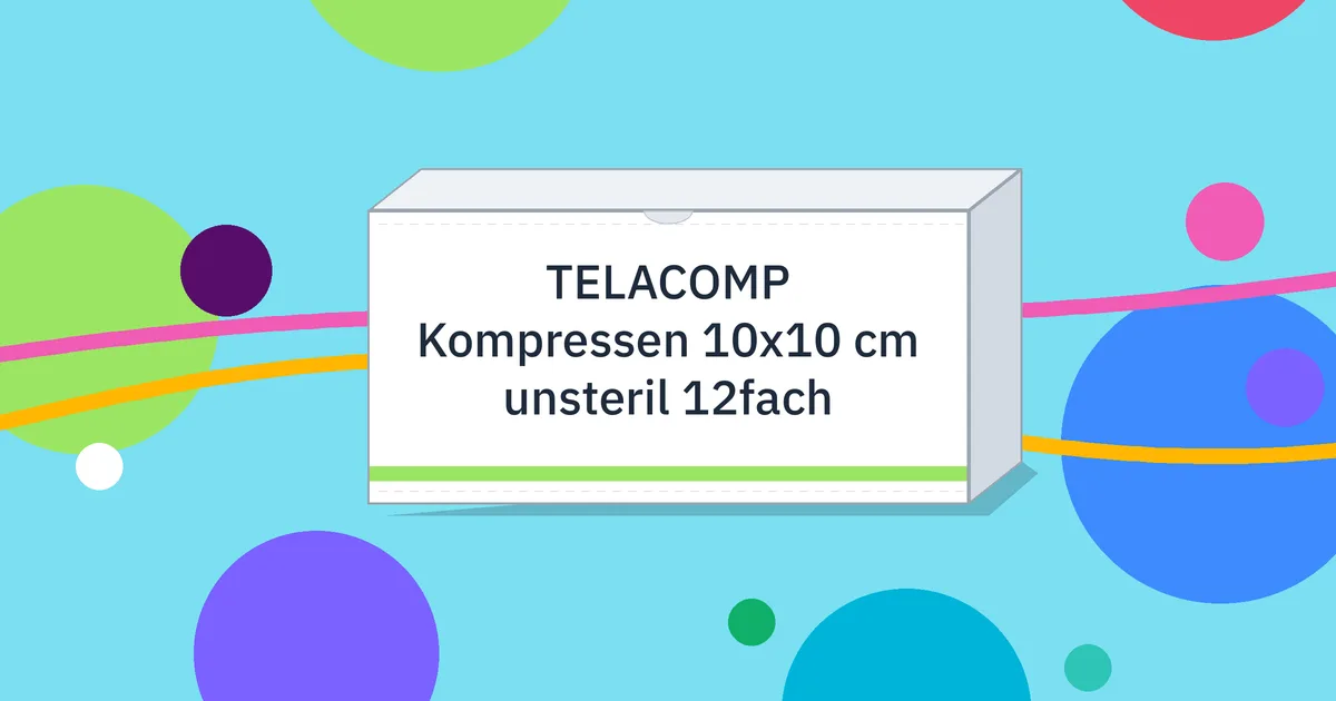 Symbolbild: Packung mit der Aufschrift TELACOMP Kompressen 10x10 cm unsteril 12fach (PZN 19890019) – Verfügbarkeit und Bezug in Apotheken in Frankfurt am Main