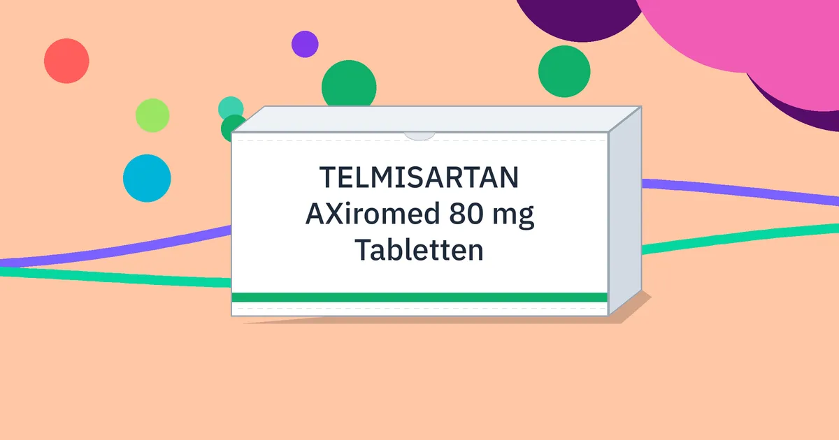 Symbolbild: Packung mit der Aufschrift TELMISARTAN AXiromed 80 mg Tabletten (PZN 18018118) – Verfügbarkeit und Bezug in Apotheken in Frankfurt am Main