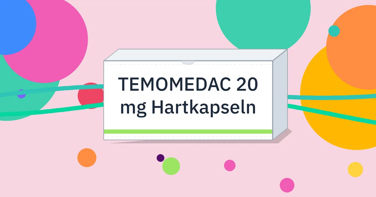 Symbolbild: Packung mit der Aufschrift TEMOMEDAC 20 mg Hartkapseln (PZN 05880655) – Verfügbarkeit und Bezug in Apotheken in Frankfurt am Main