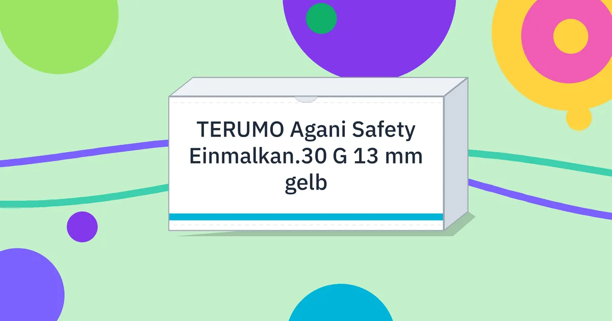 Symbolbild: Packung mit der Aufschrift TERUMO Agani Safety Einmalkan.30 G 13 mm gelb (PZN 18201992) – Verfügbarkeit und Bezug in Apotheken in Frankfurt am Main