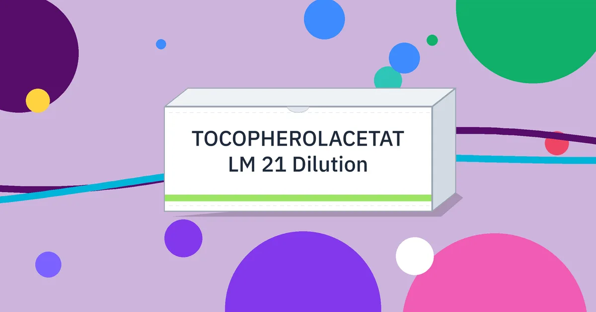 Symbolbild: Packung mit der Aufschrift TOCOPHEROLACETAT LM 21 Dilution (PZN 13224907) – Verfügbarkeit und Bezug in Apotheken in Frankfurt am Main