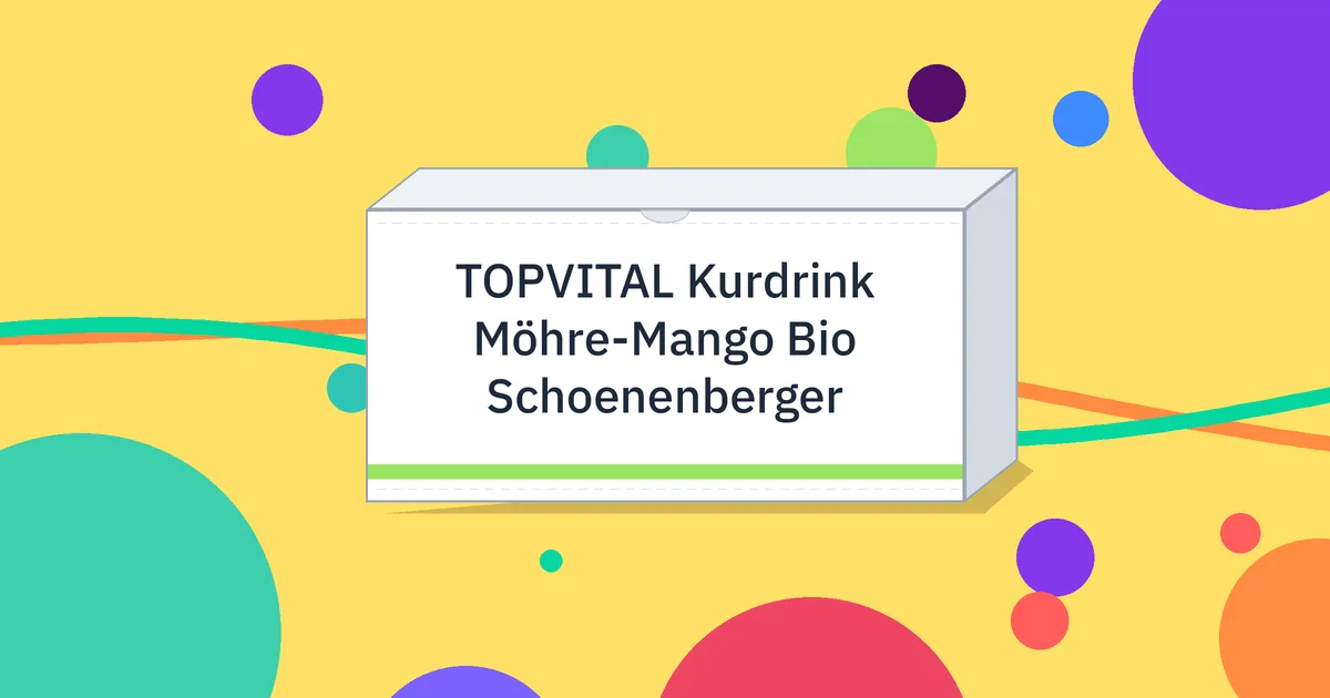 Symbolbild: Packung mit der Aufschrift TOPVITAL Kurdrink Möhre-Mango Bio Schoenenberger (PZN 02516819) – Verfügbarkeit und Bezug in Apotheken in Frankfurt am Main