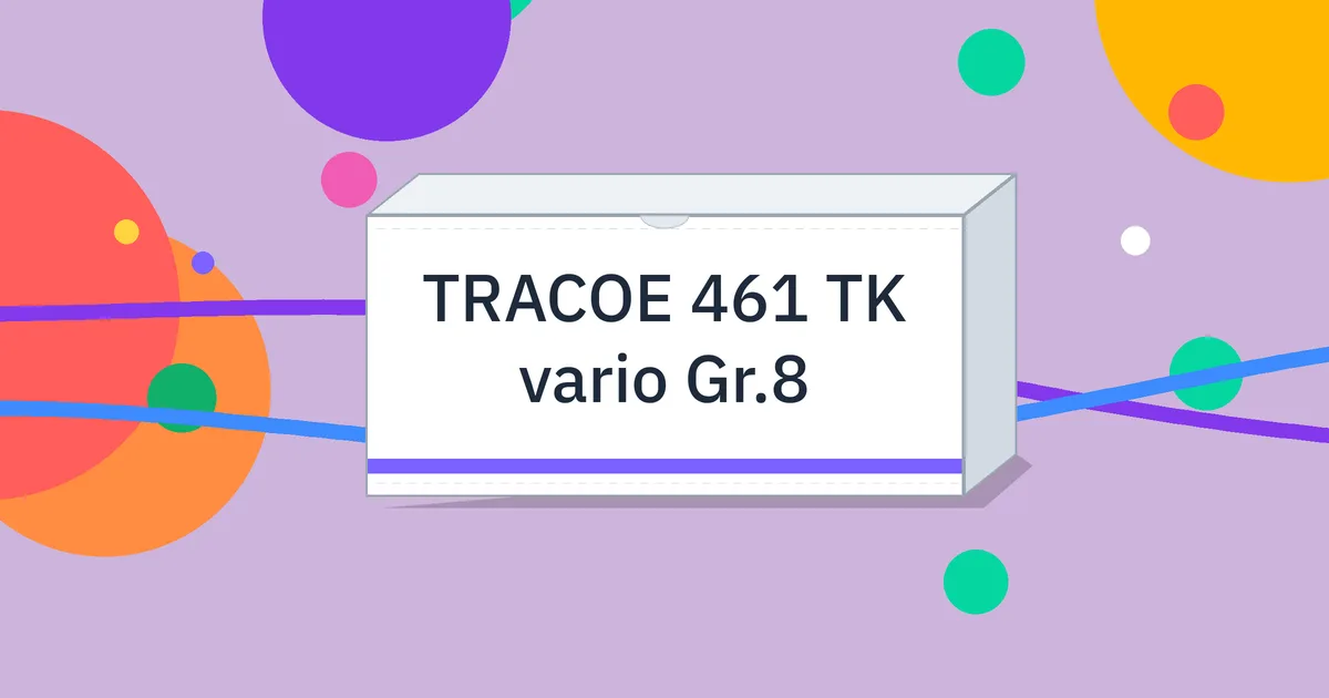Symbolbild: Packung mit der Aufschrift TRACOE 461 TK vario Gr.8 (PZN 09944197) – Verfügbarkeit und Bezug in Apotheken in Frankfurt am Main