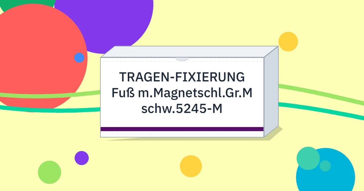 Symbolbild: Packung mit der Aufschrift TRAGEN-FIXIERUNG Fuß m.Magnetschl.Gr.M schw.5245-M (PZN 14298078) – Verfügbarkeit und Bezug in Apotheken in Frankfurt am Main