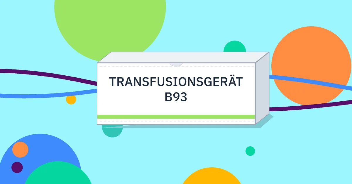 Symbolbild: Packung mit der Aufschrift TRANSFUSIONSGERÄT B93 (PZN 11216298) – Verfügbarkeit und Bezug in Apotheken in Frankfurt am Main