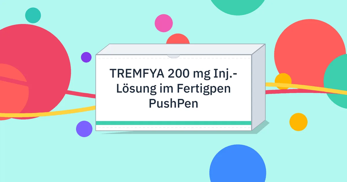 Symbolbild: Packung mit der Aufschrift TREMFYA 200 mg Inj.-Lösung im Fertigpen PushPen (PZN 19480155) – Verfügbarkeit und Bezug in Apotheken in Frankfurt am Main