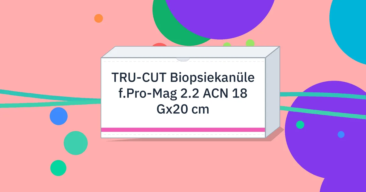 Symbolbild: Packung mit der Aufschrift TRU-CUT Biopsiekanüle f.Pro-Mag 2.2 ACN 18 Gx20 cm (PZN 07096629) – Verfügbarkeit und Bezug in Apotheken in Frankfurt am Main