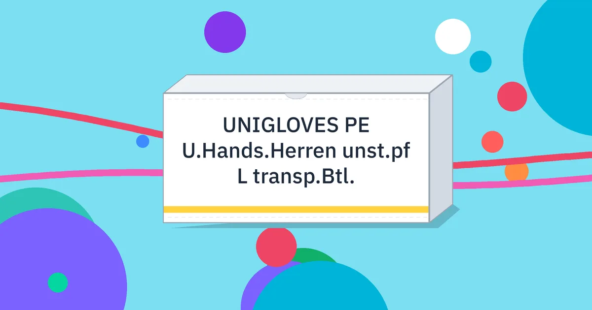 Symbolbild: Packung mit der Aufschrift UNIGLOVES PE U.Hands.Herren unst.pf L transp.Btl. (PZN 18100937) – Verfügbarkeit und Bezug in Apotheken in Frankfurt am Main